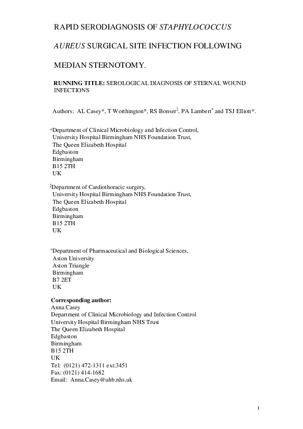 (PDF) Rapid serodiagnosis of Staphylococcus aureus surgical site ...