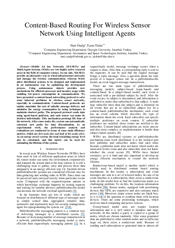 Pdf Content Based Routing For Wireless Sensor Network Using