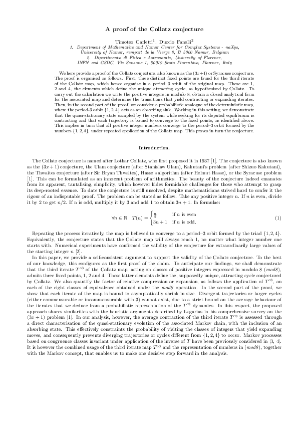 (PDF) A proof of the Collatz conjecture