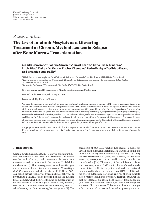 (PDF) The Use of Imatinib Mesylate as a Lifesaving Treatment of Chronic ...