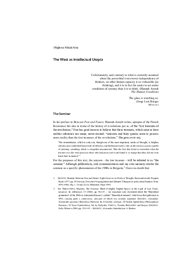 (PDF) The West as Intellectual Utopia