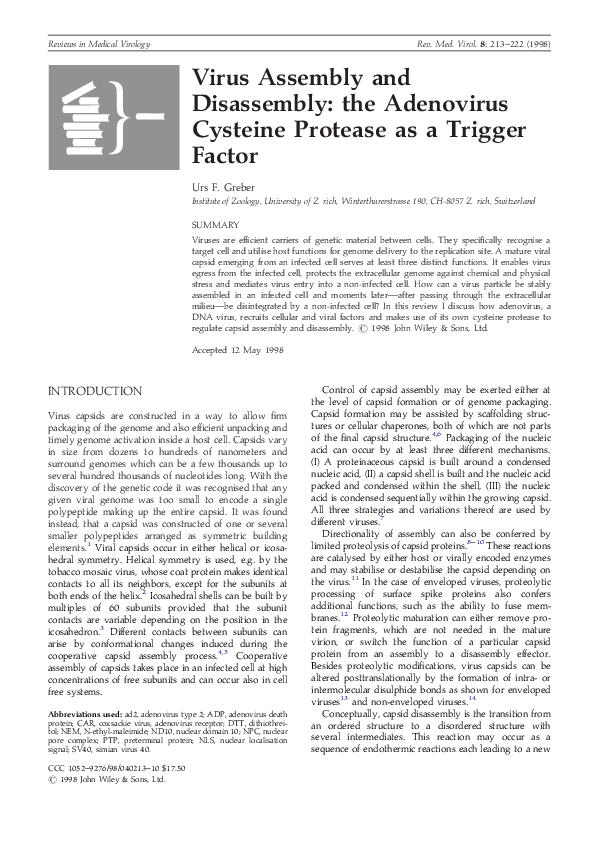 (PDF) Virus assembly and disassembly: the adenovirus cysteine protease ...