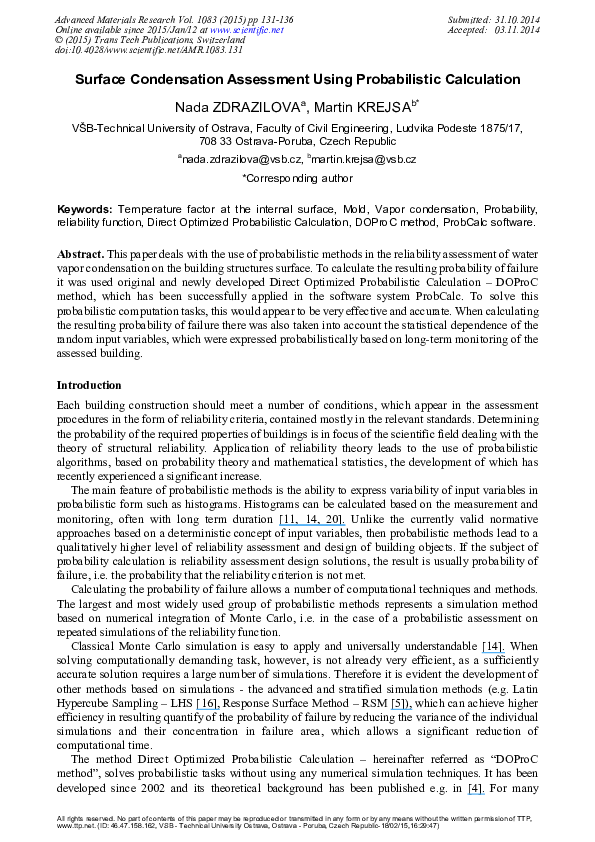 (PDF) Surface Condensation Assessment Using Probabilistic Calculation