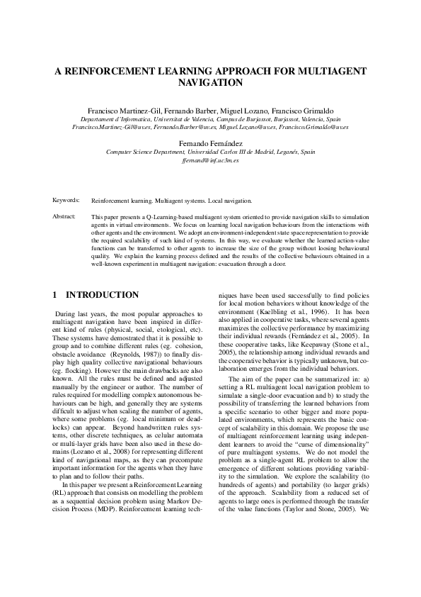 (PDF) A REINFORCEMENT LEARNING APPROACH FOR MULTIAGENT NAVIGATION