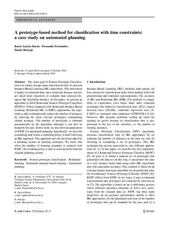 Pdf A Prototype Based Method For Classification With Time Constraints