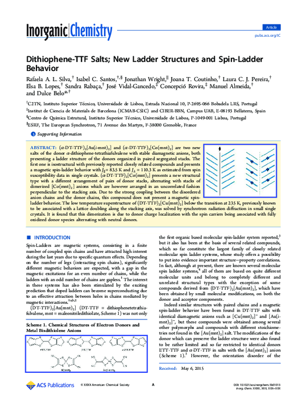 (PDF) Dithiophene-TTF Salts; New Ladder Structures and Spin-Ladder Behavior