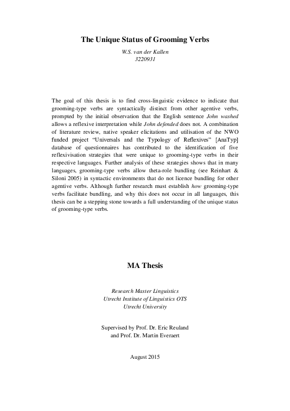 (PDF) The Unique Status of Grooming Verbs