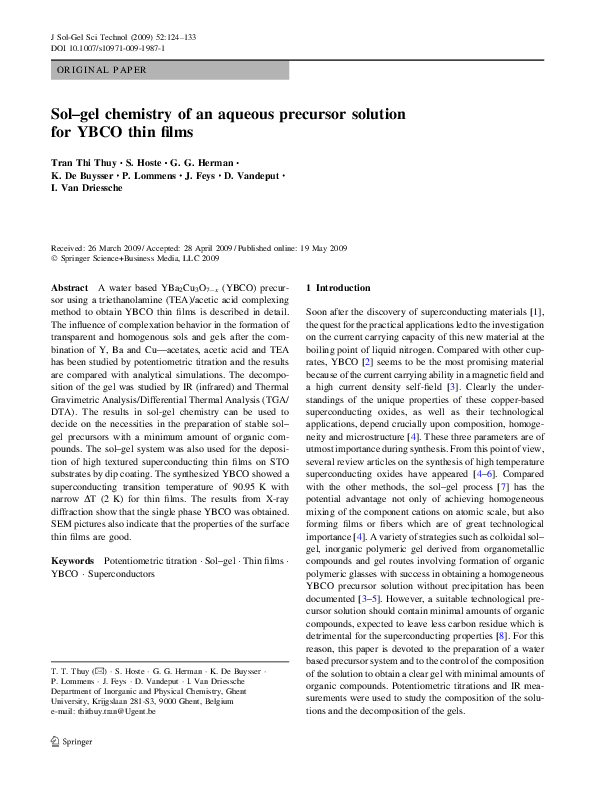 (PDF) Sol–gel chemistry of an aqueous precursor solution for YBCO thin ...