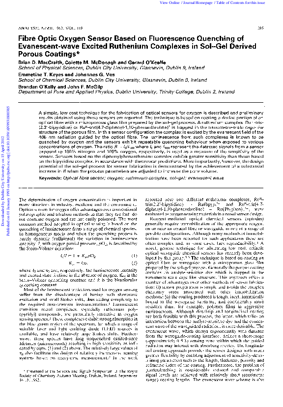 (PDF) Fibre optic oxygen sensor based on fluorescence quenching of evanescent-wave excited ...