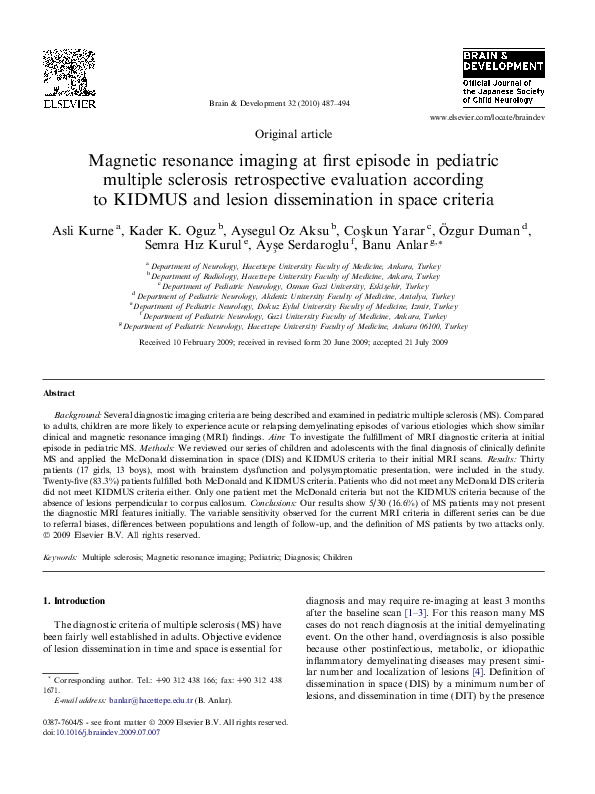 (PDF) Magnetic resonance imaging at first episode in pediatric multiple ...