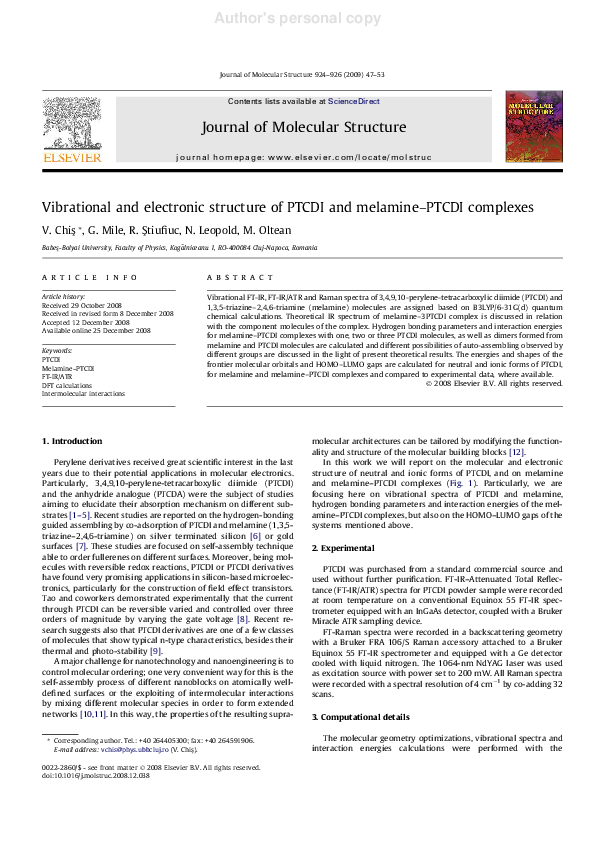 (PDF) Vibrational and electronic structure of PTCDI and melamine–PTCDI ...
