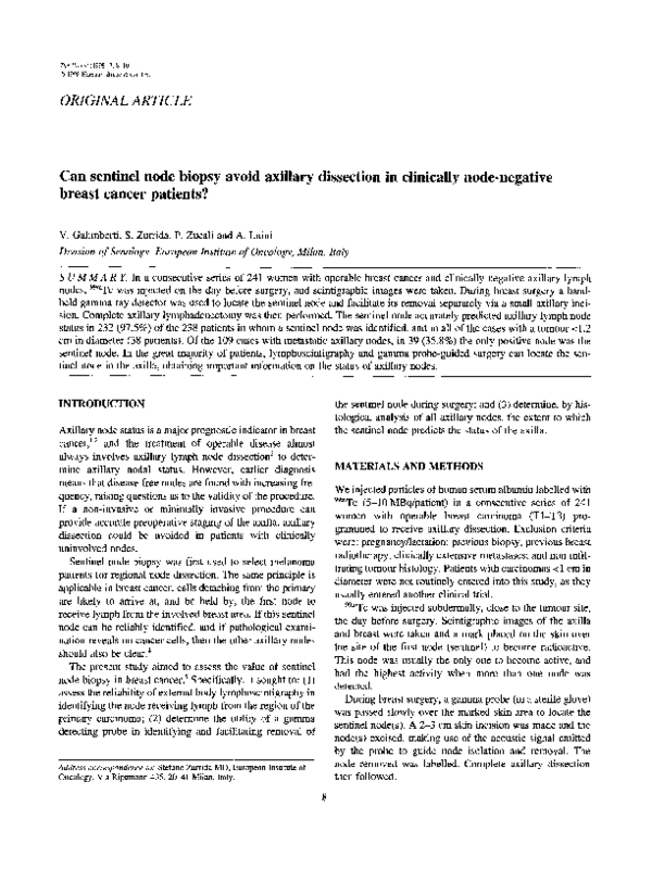 Pdf Can Sentinel Node Biopsy Avoid Axillary Dissection In Clinically Node Negative Breast