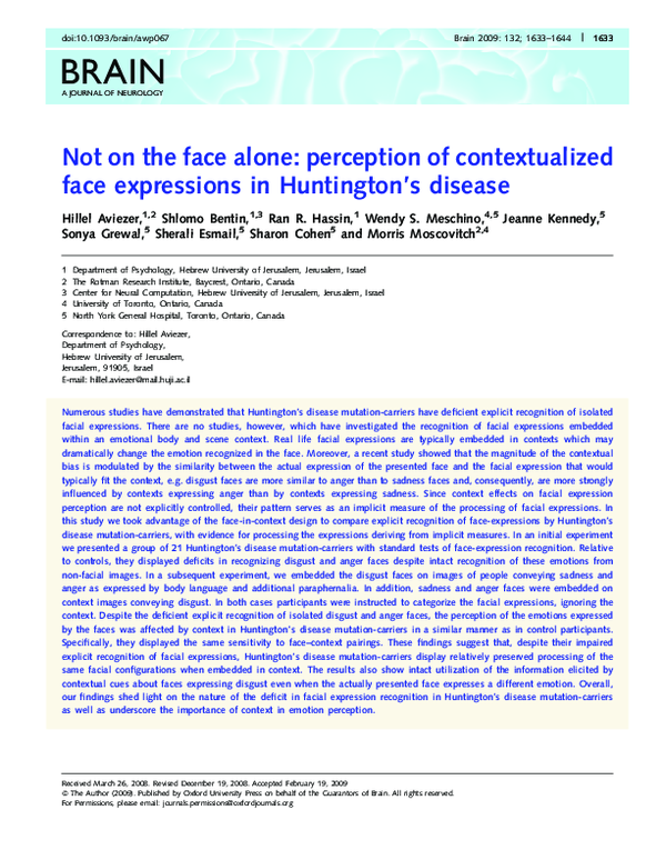 (PDF) Not on the face alone: perception of contextualized face ...