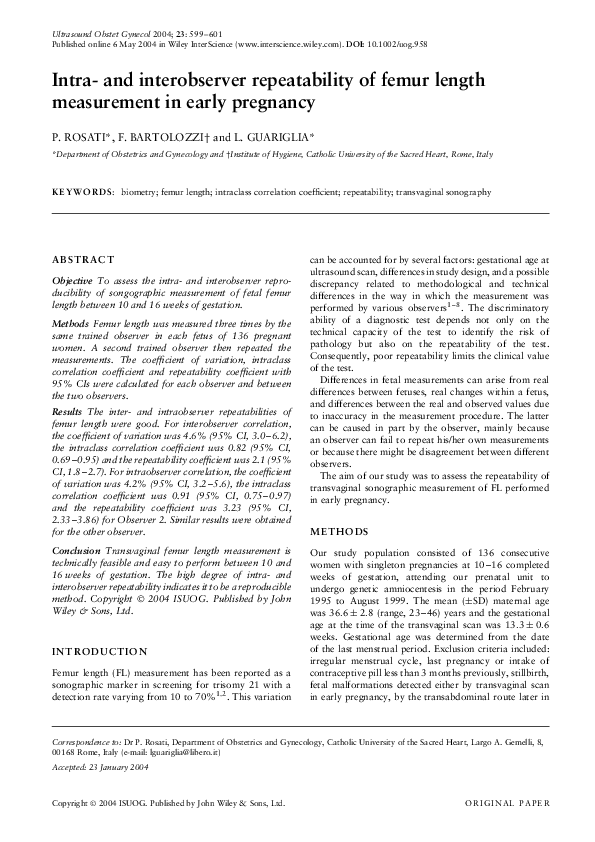 (PDF) Intra- and interobserver repeatability of femur length ...