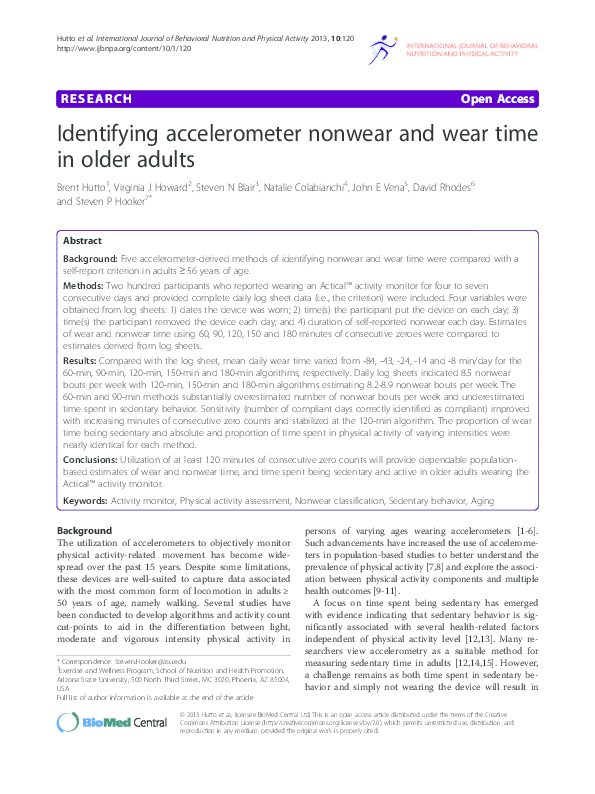 (PDF) Identifying accelerometer nonwear and wear time in older adults