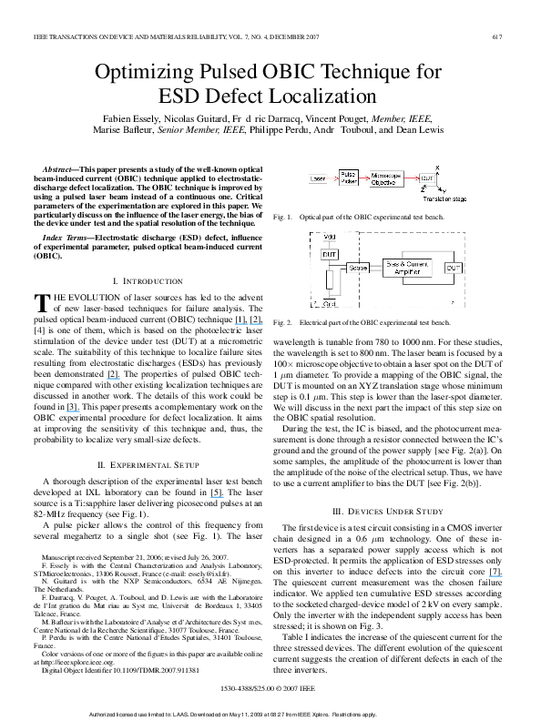 (PDF) Optimizing pulsed OBIC technique for ESD defect localization