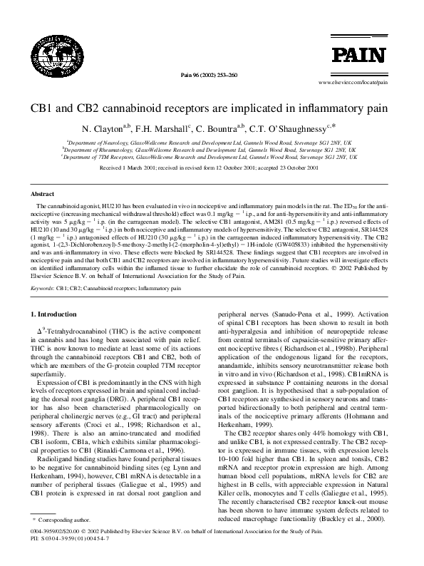(PDF) CB1 and CB2 cannabinoid receptors are implicated in inflammatory pain