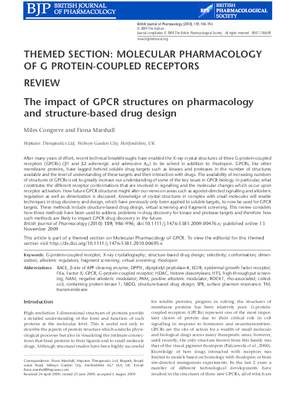 (PDF) The impact of GPCR structures on pharmacology and structure-based ...