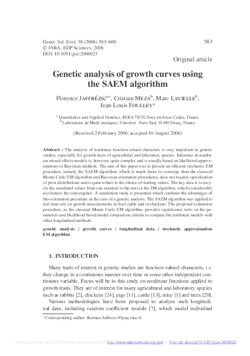 (PDF) Genetic analysis of growth curves using the SAEM algorithm
