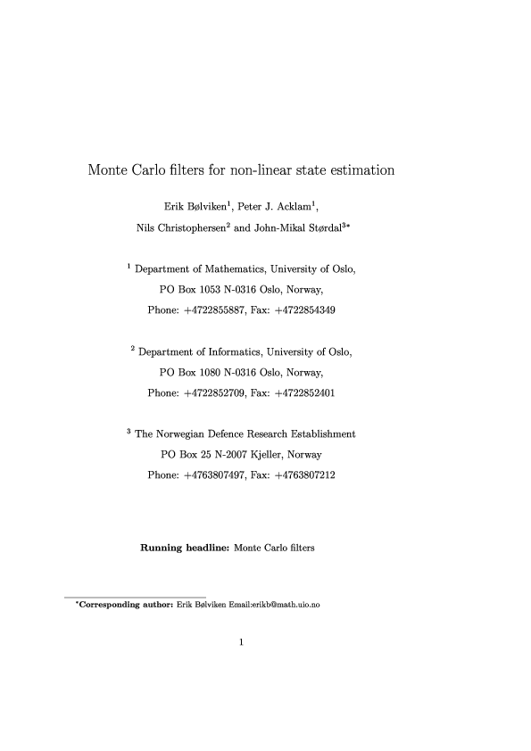 (PDF) Monte Carlo filters for non-linear state estimation