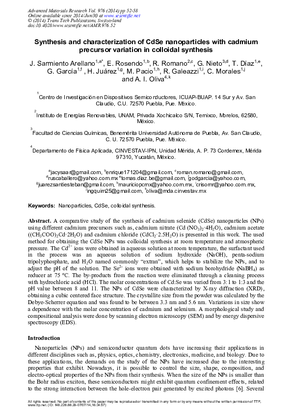 (PDF) Synthesis and Characterization of CdSe Nanoparticles with Cadmium Precursor Variation in ...