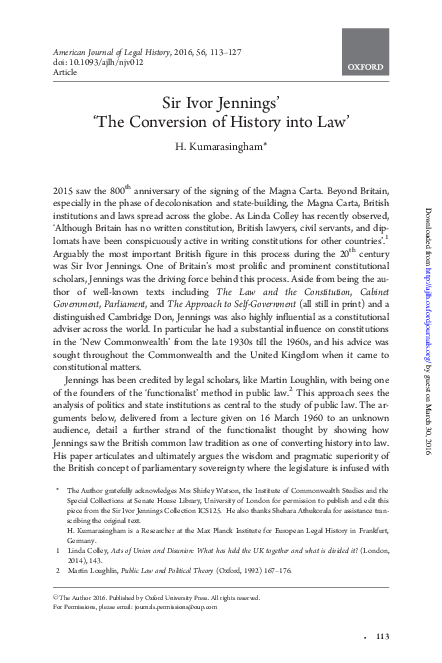 (PDF) Sir Ivor Jennings' 'The Conversion of History into Law'