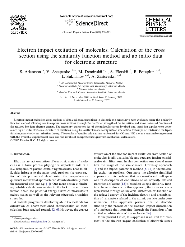 (PDF) Electron impact excitation of molecules: Calculation of the cross ...