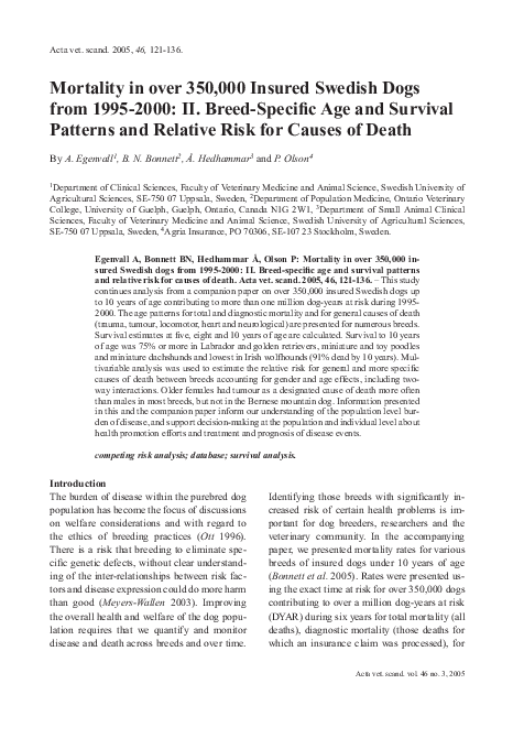(PDF) Mortality in over 350,000 Insured Swedish dogs from 1995–2000: I ...