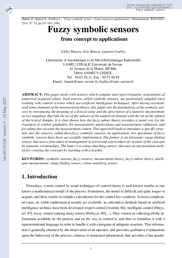 (PDF) Fuzzy symbolic sensors—From concept to applications