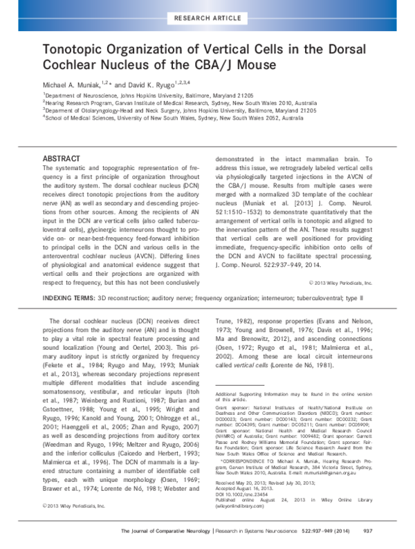 (PDF) Tonotopic organization of vertical cells in the dorsal cochlear ...
