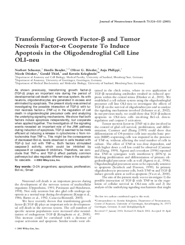 (PDF) Transforming growth factor-? and tumor necrosis factor-? cooperate to induce apoptosis in ...