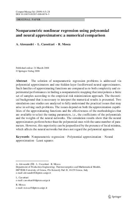 (PDF) Nonparametric nonlinear regression using polynomial and neural approximators: a numerical ...