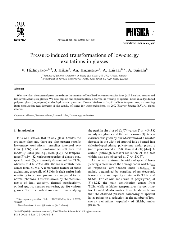 (PDF) Pressure-induced transformations of low-energy excitations in glasses