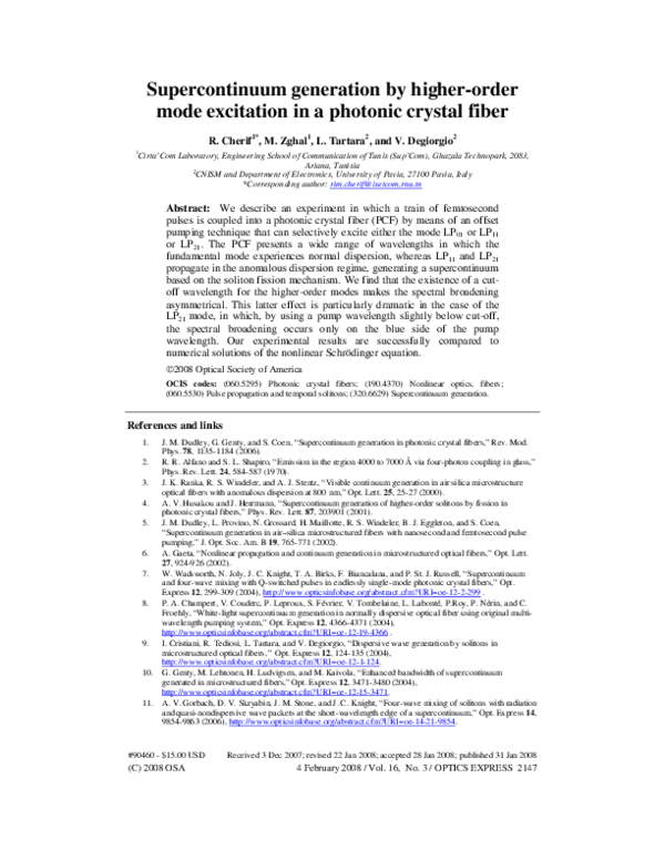 (PDF) Single-sided supercontinuum generation by high order mode excitation in a photonic crystal ...