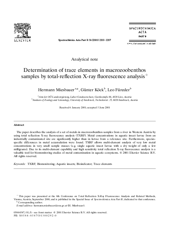 (PDF) Determination of trace elements in macrozoobenthos samples by total reflection X-ray ...