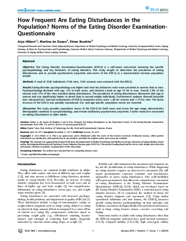 (PDF) How Frequent Are Eating Disturbances in the Population? Norms of ...