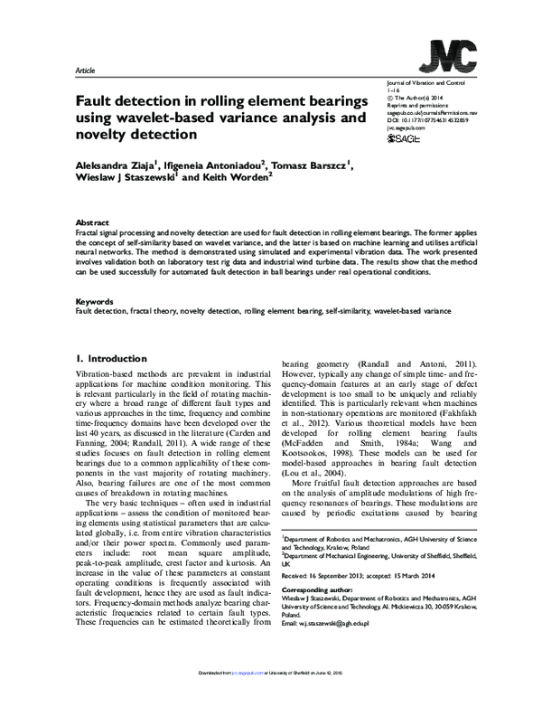 Pdf Fault Detection In Rolling Element Bearings Using Wavelet Based