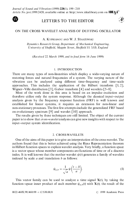 (PDF) On the Cross Wavelet Analysis of Duffing Oscillator