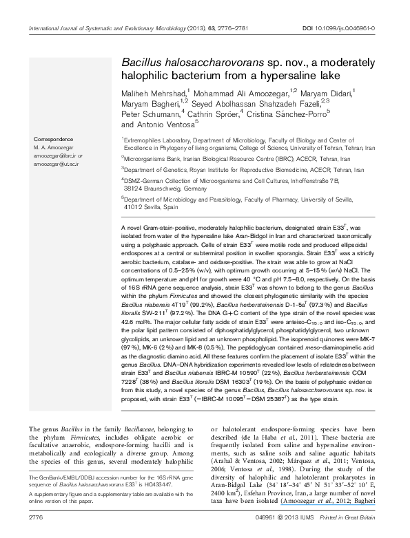 (PDF) Bacillus halosaccharovorans sp. nov., a moderately halophilic bacterium from a hypersaline ...