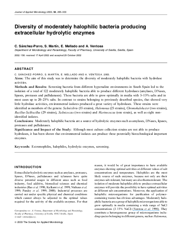 (PDF) Diversity of moderately halophilic bacteria producing extracellular hydrolytic enzymes