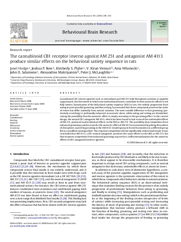 (PDF) The cannabinoid CB1 receptor inverse agonist AM 251 and ...