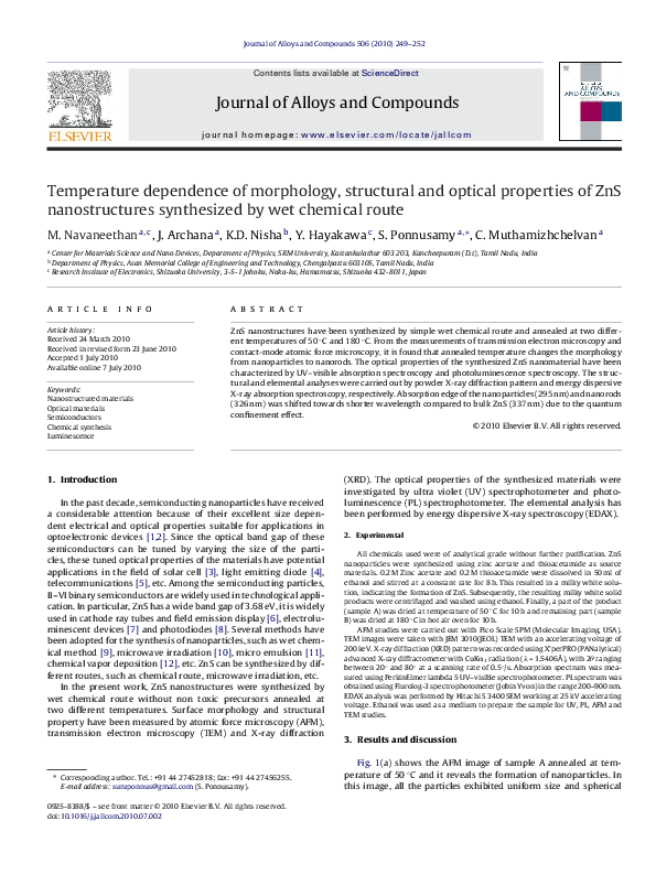 (PDF) Temperature dependence of morphology, structural and optical properties of ZnS ...