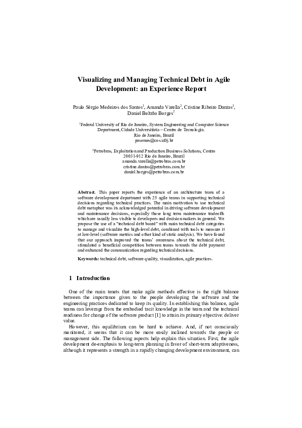 (PDF) Visualizing and Managing Technical Debt in Agile Development: An Experience Report