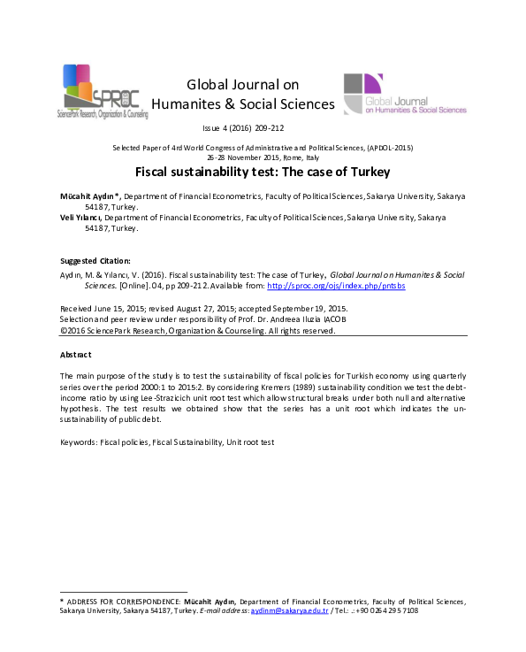 (PDF) Fiscal sustainability test: The case of Turkey