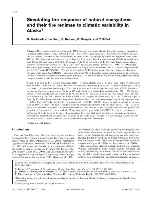 (PDF) Simulating the response of natural ecosystems and their fire regimes to climatic ...