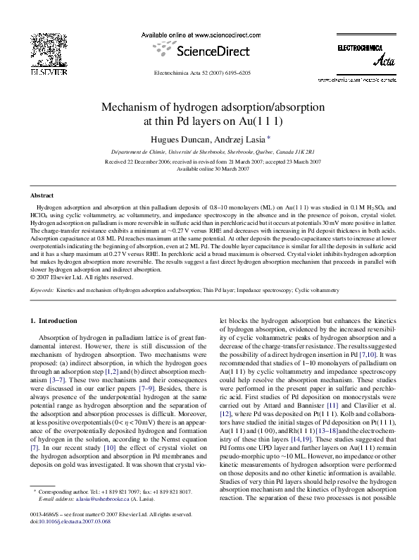 (PDF) Mechanism of hydrogen adsorption/absorption at thin Pd layers on ...