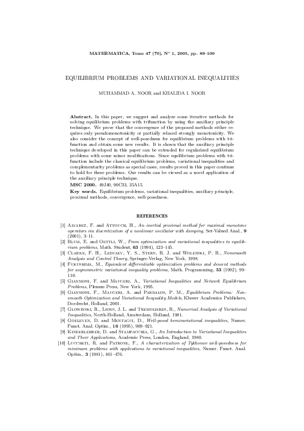 (PDF) Equilibrium Problems and Variational Inequalities