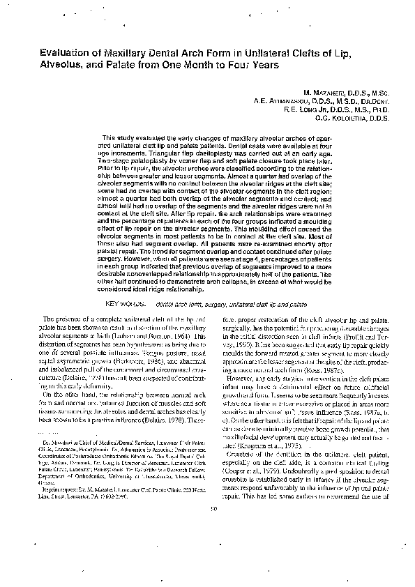 (PDF) Evaluation of Maxillary Dental Arch Form in Unilateral Clefts of Lip, Alveolus, and Palate ...