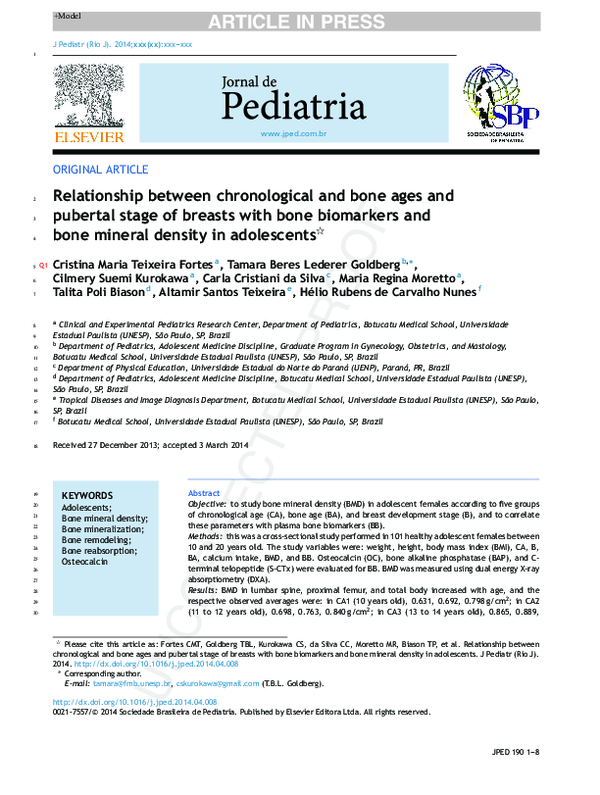 (PDF) Relationship between chronological and bone ages and pubertal ...