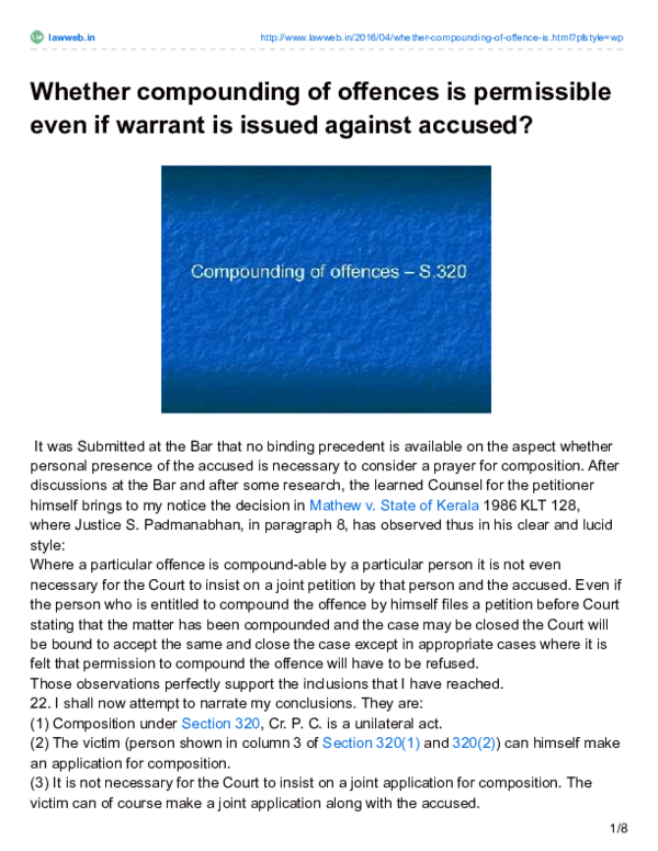(PDF) Whether compounding of offences is permissible even if warrant is ...